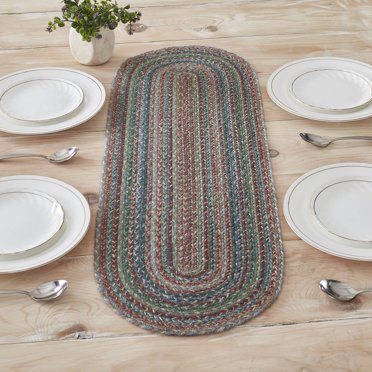 VHC Brands Farmhouse Primitive Jute Black Textured Striped Oval Table ...