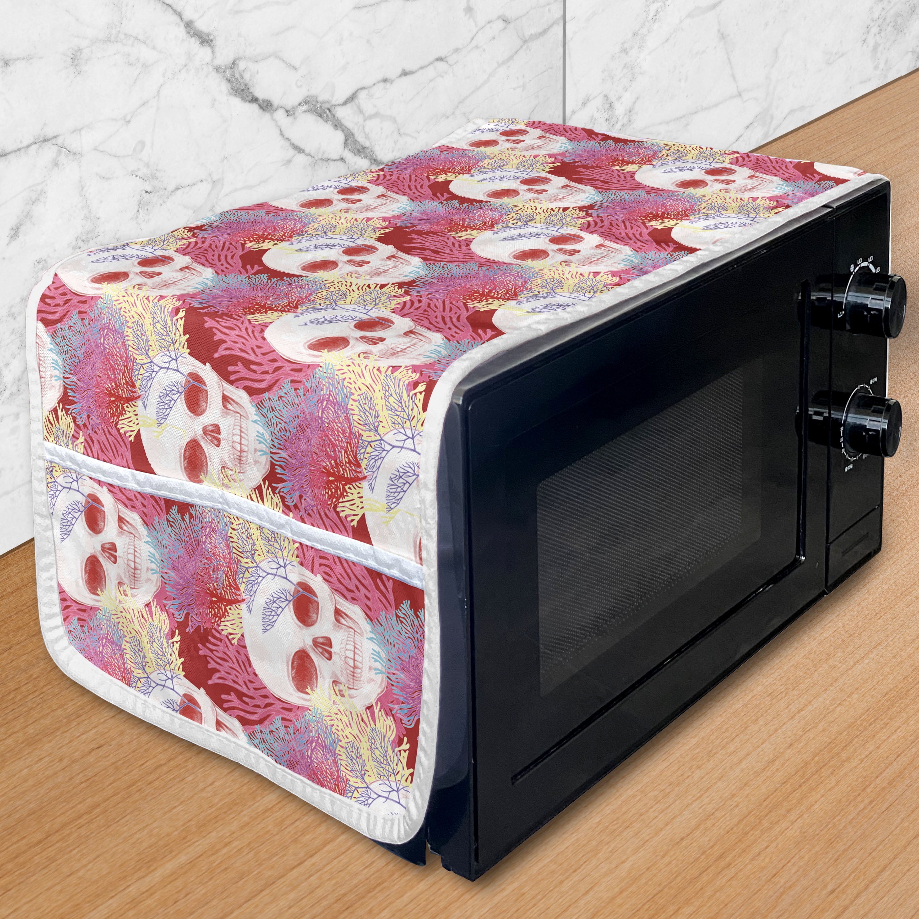 Coral Microwave Oven Cover, Double Exposured Graphic Mexican Skull ...