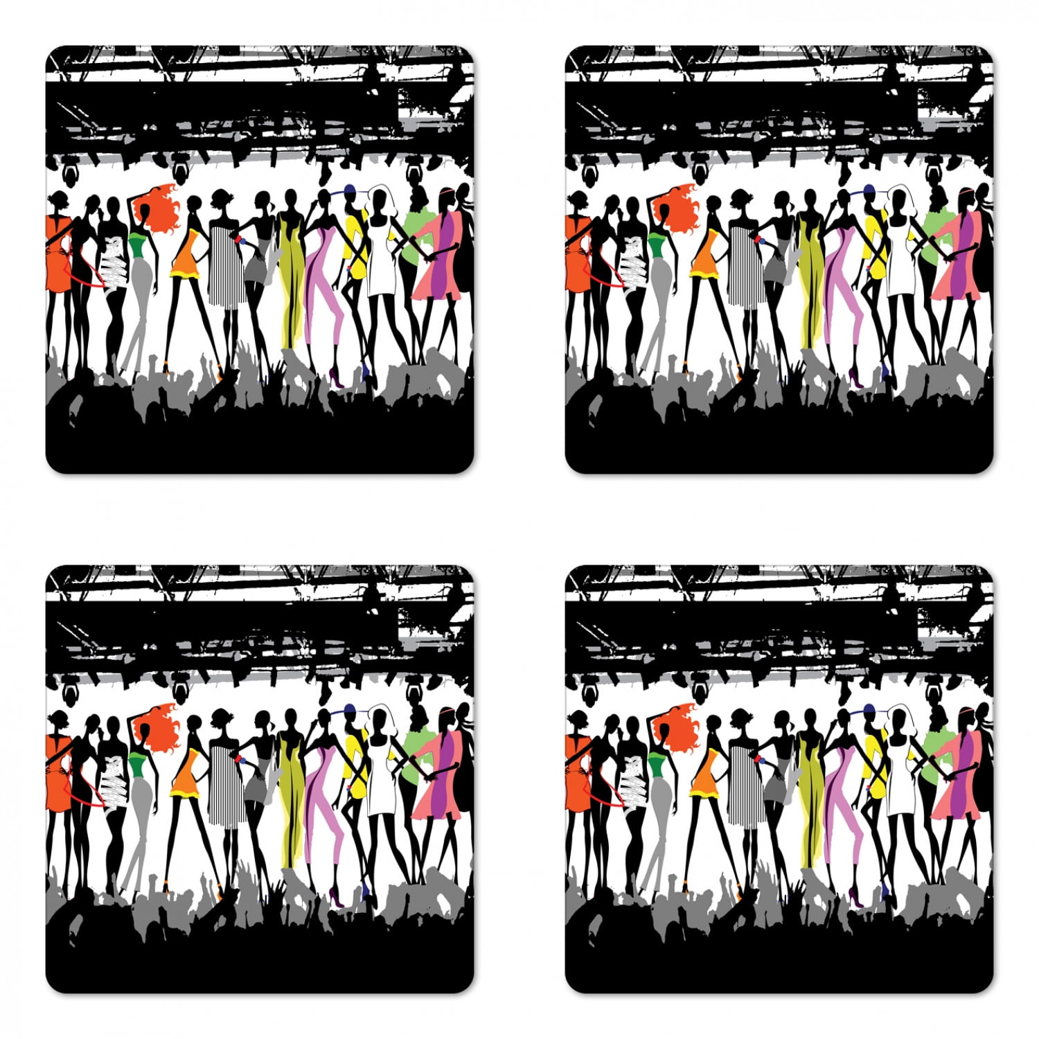 Funny Coaster Set of 4, Modern Colorful Fashion Bodycon Runway Stage ...