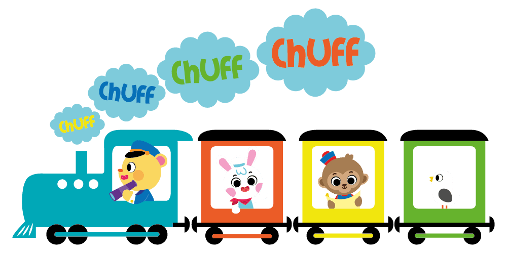 Cute Cartoon of Rabbit Monkey Seagull Riding on a Train with Chuff Chat ...