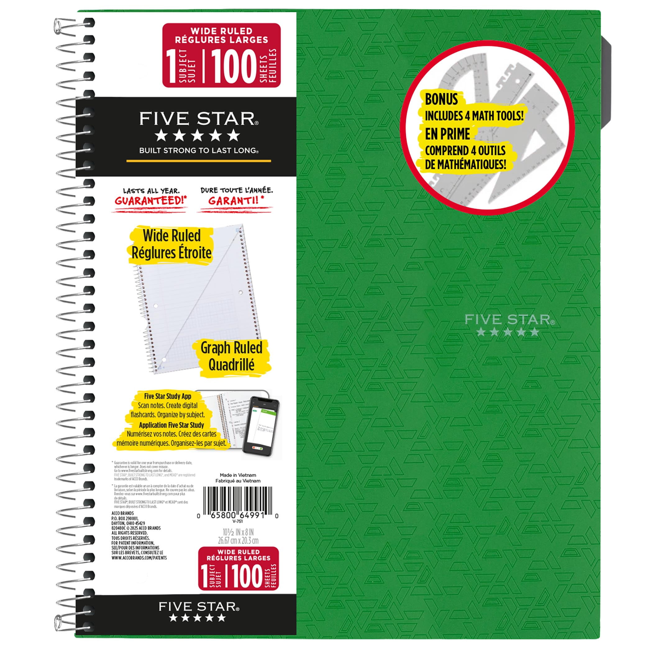 Five Star® Math Notebook with Tools, Green - Walmart.ca