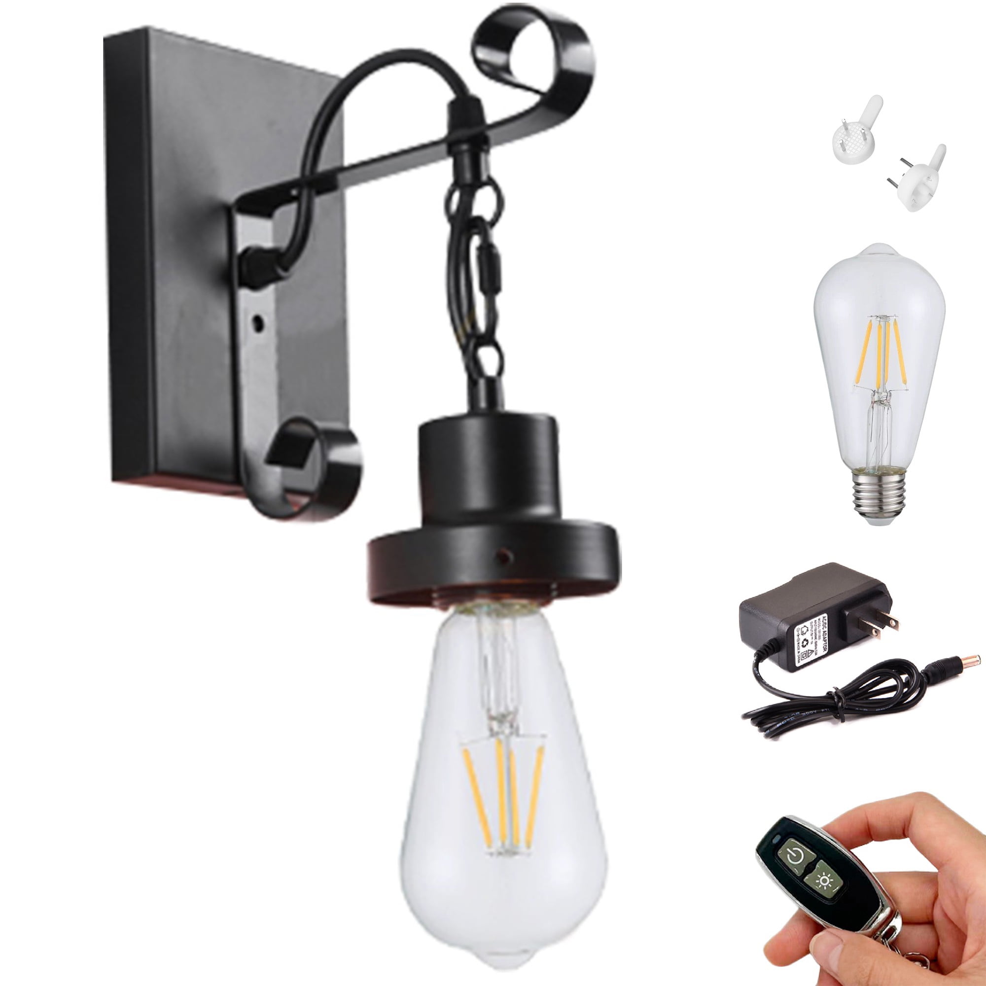 Kiven 1-Light Battery Operated Iron Wall Lamp, Vintage Black ...
