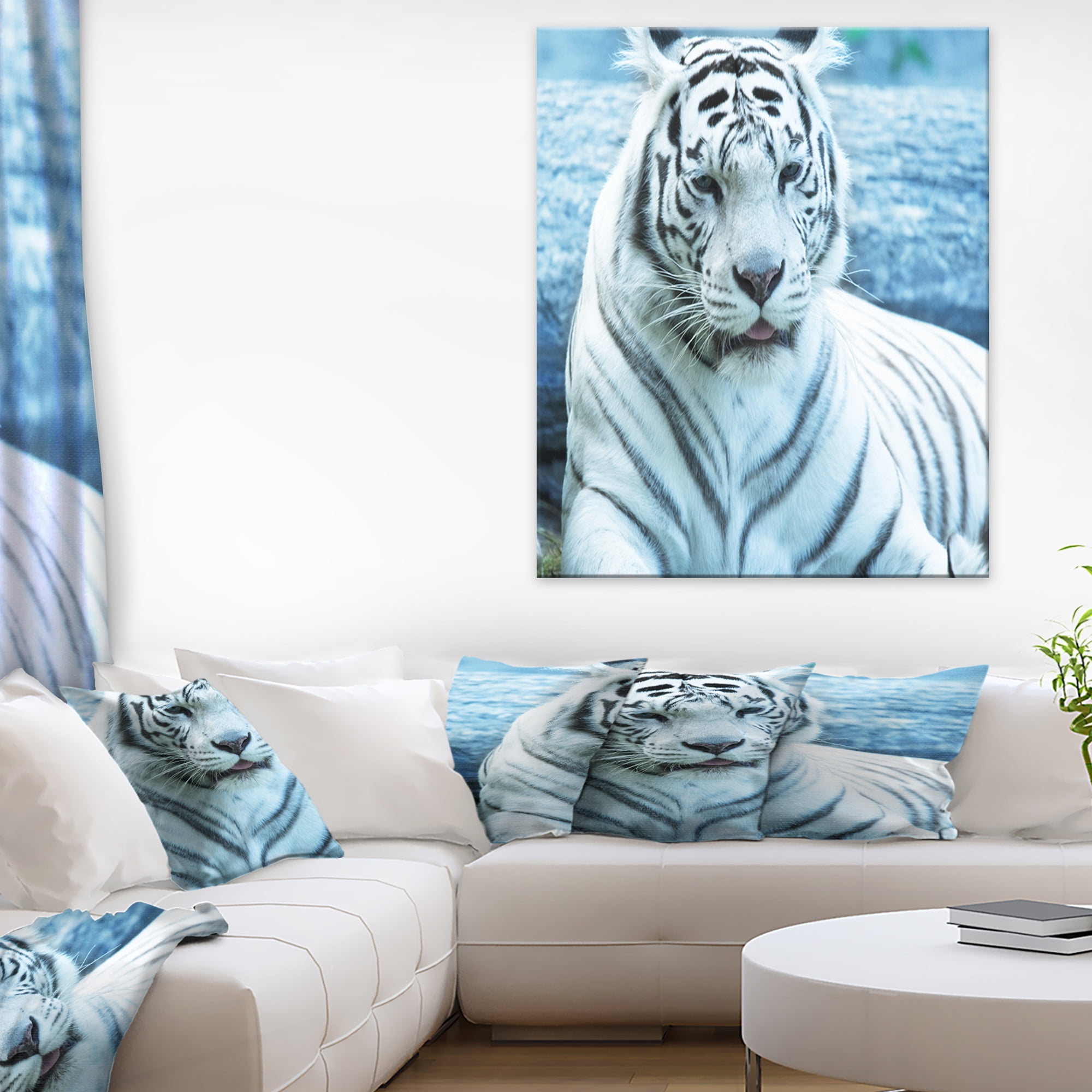 Click here for Designart Silver Tiger With Water Background - Afr... prices