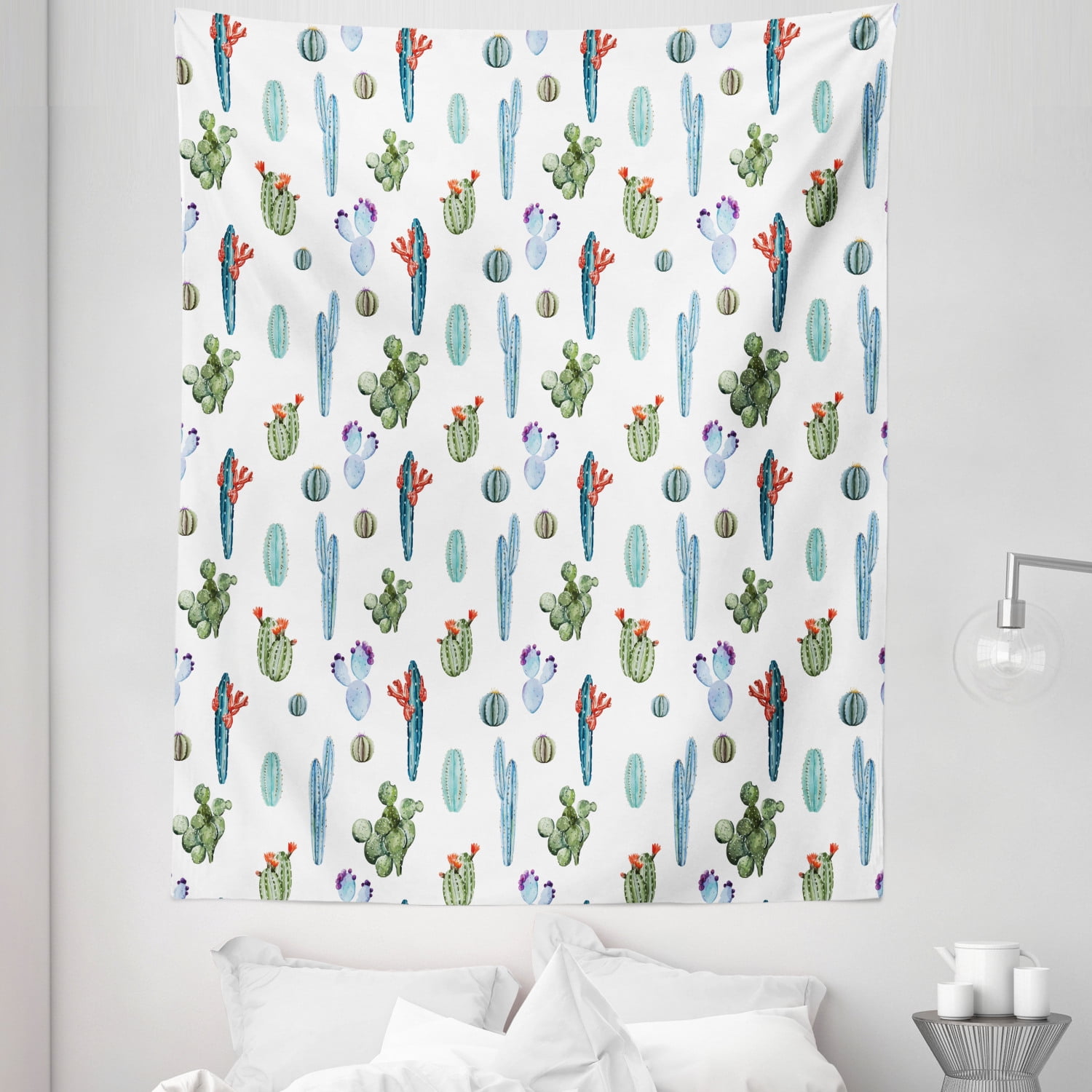 Cactus Tapestry, Botany Exotic Nature Themed Pattern with Various ...