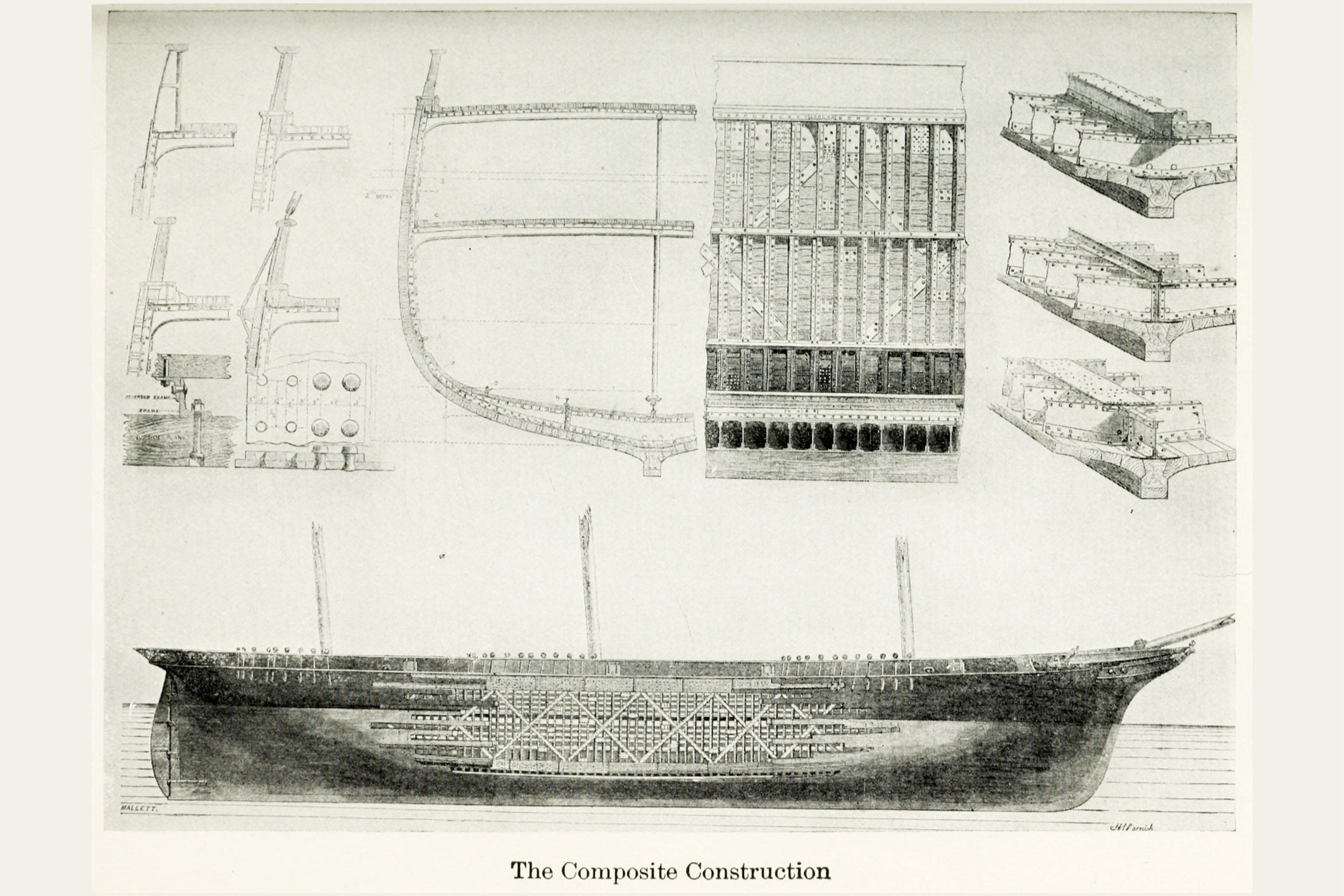 24x36 gallery poster, Clipper ship profile diagram, Composite ...