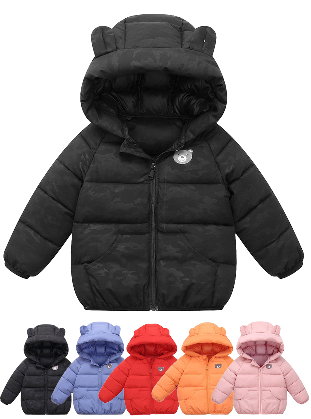 Toddler Baby Boys Girls Puffer Jacket Kids Winter Warm Cotton Padded Jacket Bear Ears Hooded ...