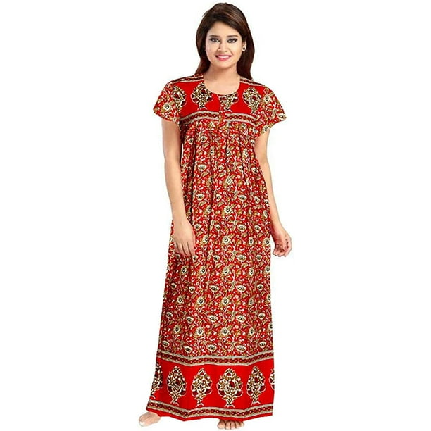 SAI DECORATIVE Women's Cotton Printed Ankle Length long Nighty,Maxi ...