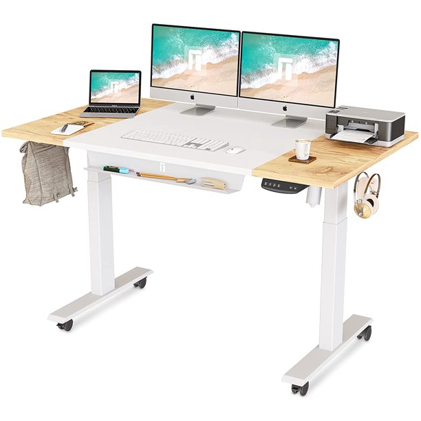 FEZIBO Electric Standing Desk with Pencil Tray, Splice Board in Light ...