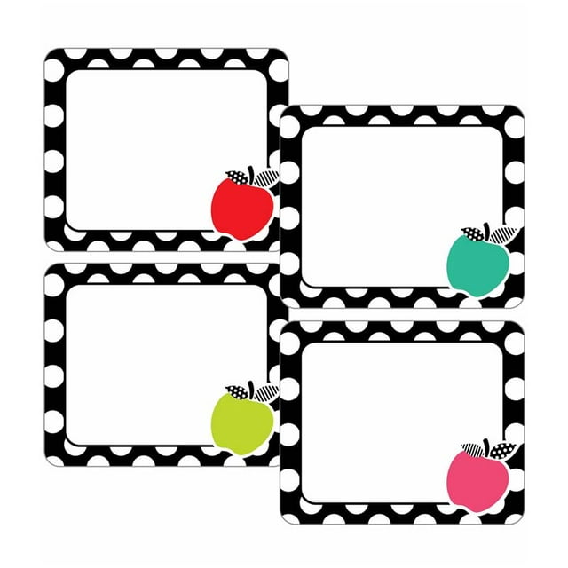 Black, White & Stylish Brights Apple Name Tags, Pack of 40 | Bundle of ...
