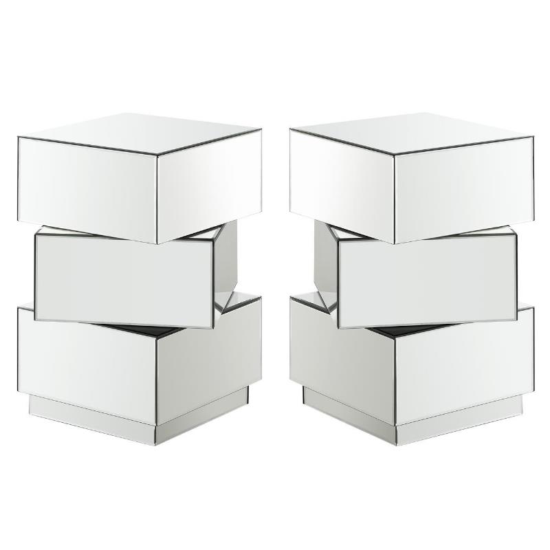Home Square Stacked Design Mirrored End Table - Set of 2 - Walmart.com