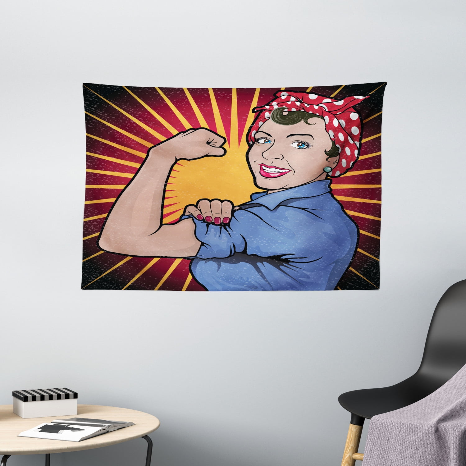 Feminist Tapestry, Illustration of Retro Strong Powerful Woman Showing ...