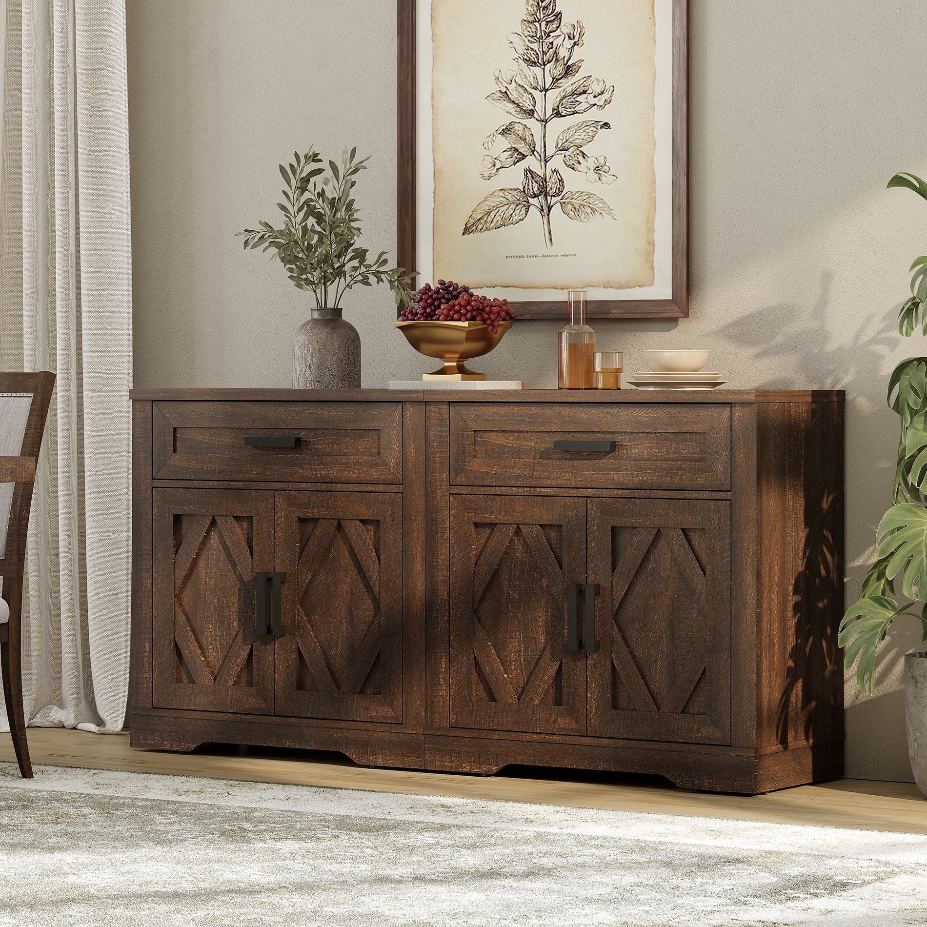 Click here for Wampat 2-In-1 Sideboard  63 Wide Buffet Cabinet Wi... prices