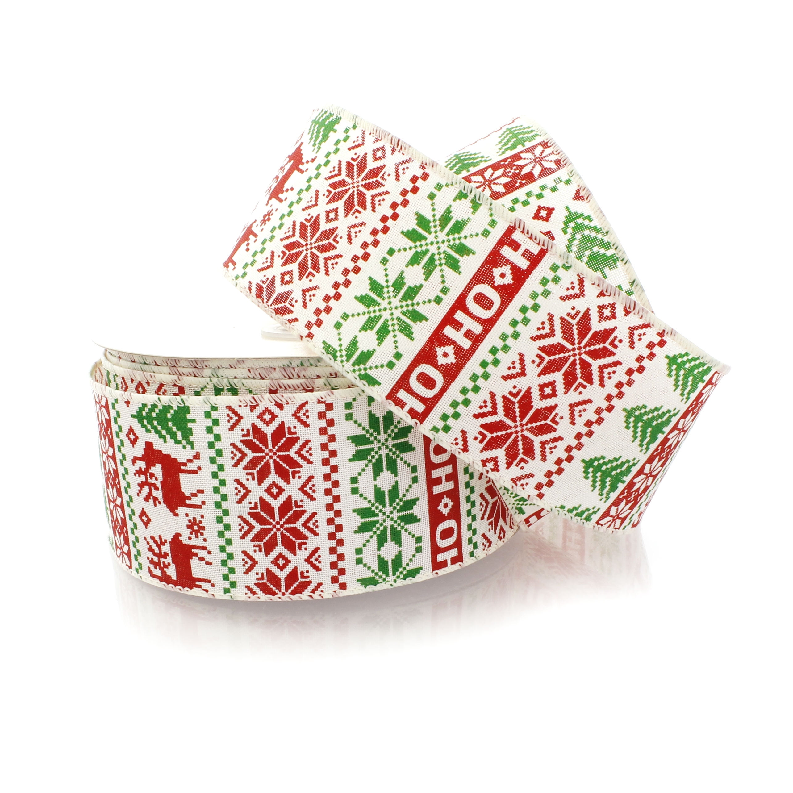 Ribbon Traditions Wired Ribbon Ho Ho Fair Isle Burlap 2 1/2" by 10yds ...