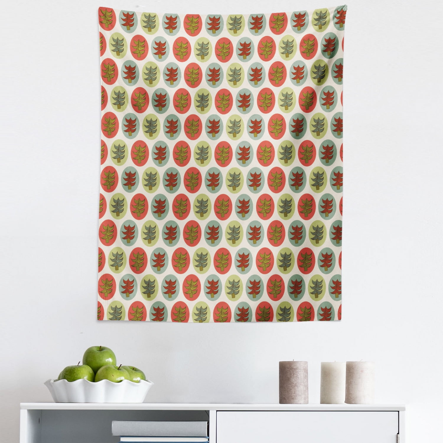 Tree Tapestry, Abstract Spruces Fir Pine Trees on Pastel Color Spots ...