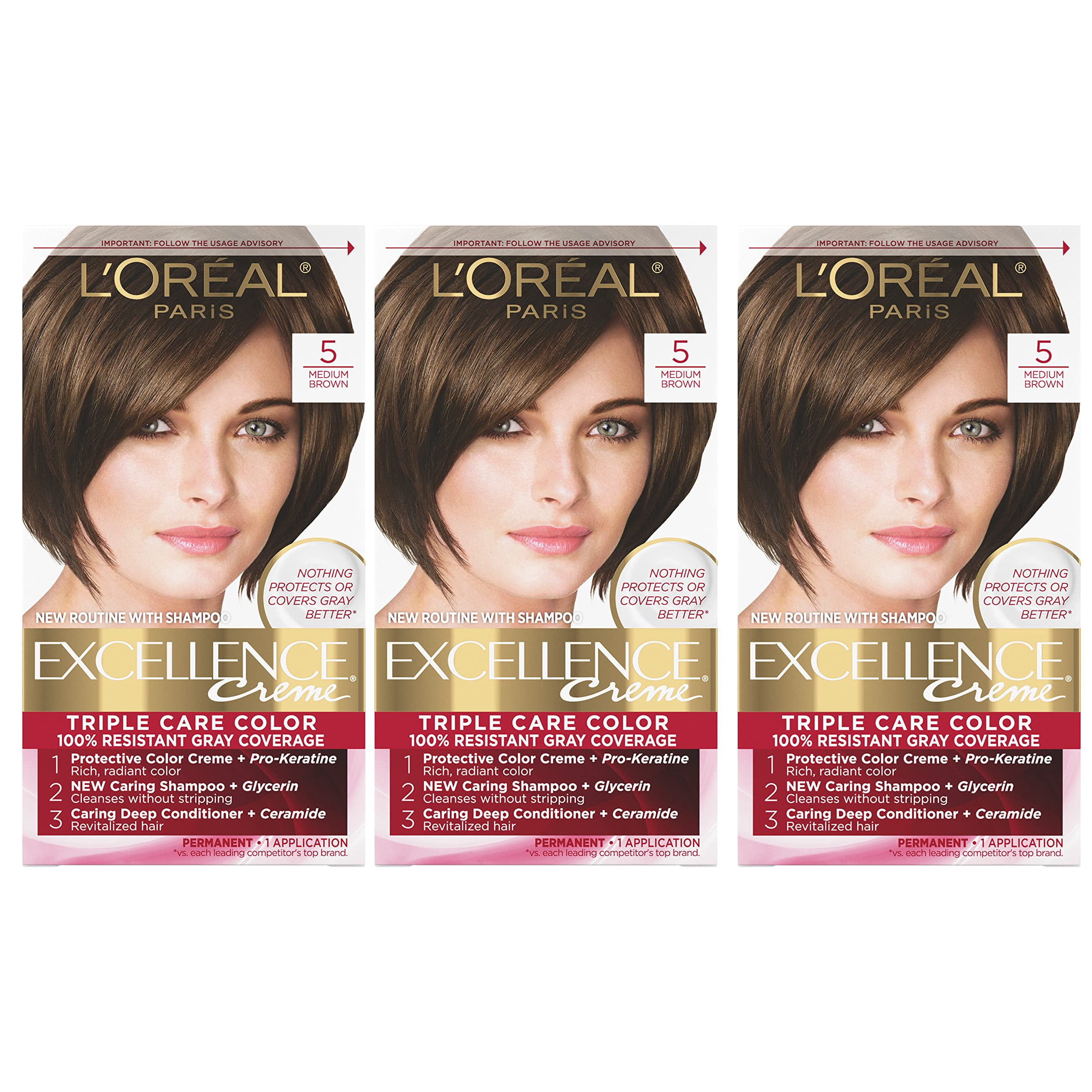 L'Oreal Paris Excellence Creme Permanent Hair Color, 5 Medium Brown ...