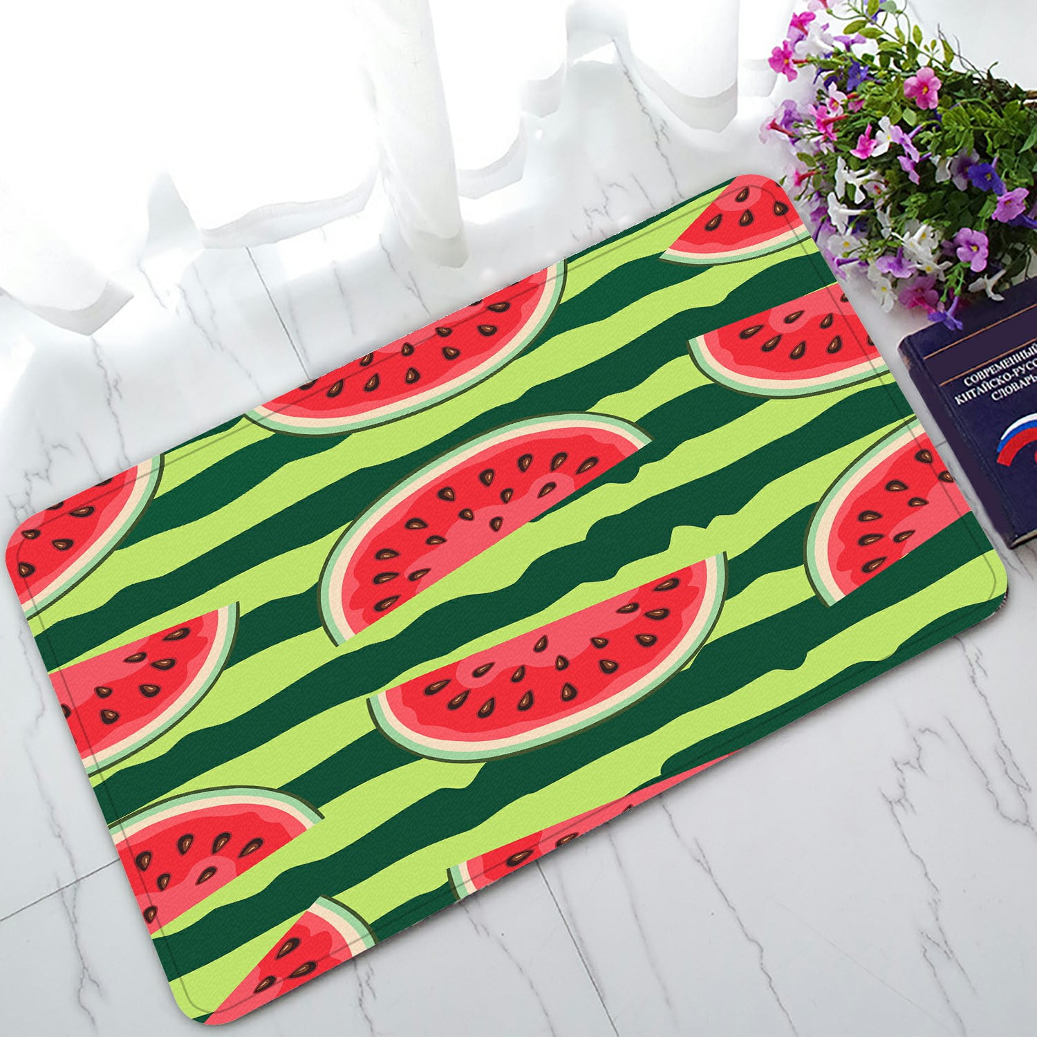 ABPHQTO Red Watermelon Slice On Striped Green Doormat Entrance Rug Area ...