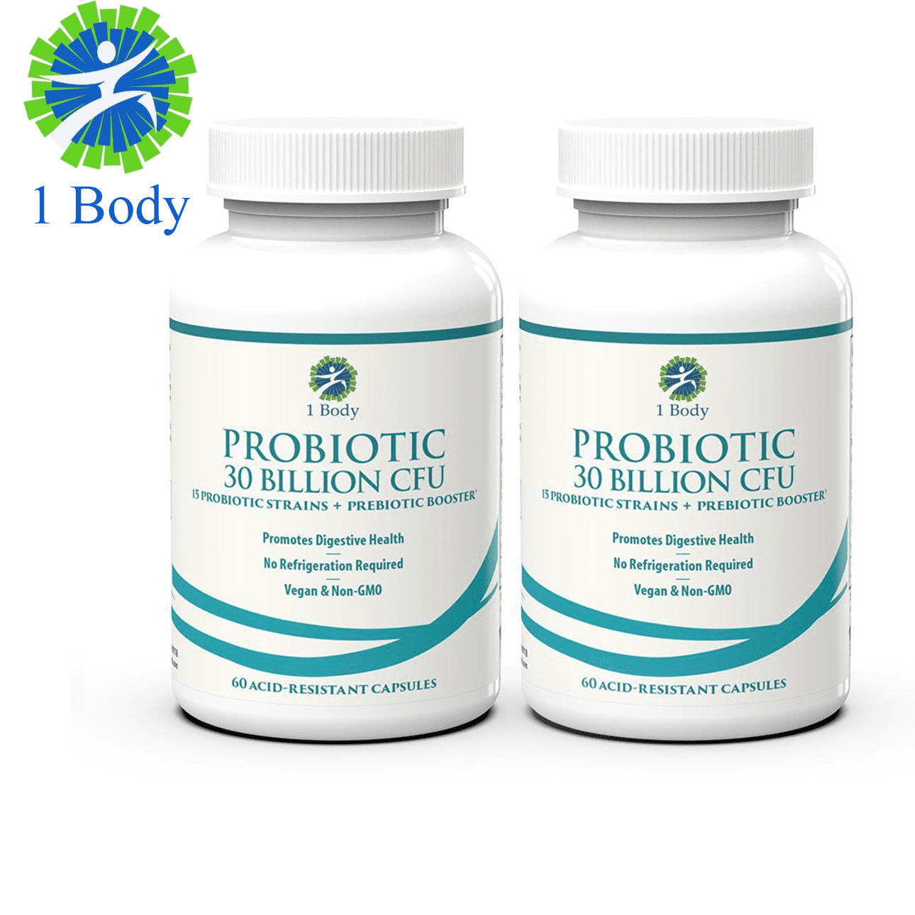 (2 bottles) 1 Body Probiotic 30 Billion CFU Supplement with Prebiotics ...