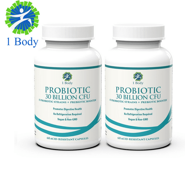 (2 bottles) 1 Body Probiotic 30 Billion CFU Supplement with Prebiotics ...
