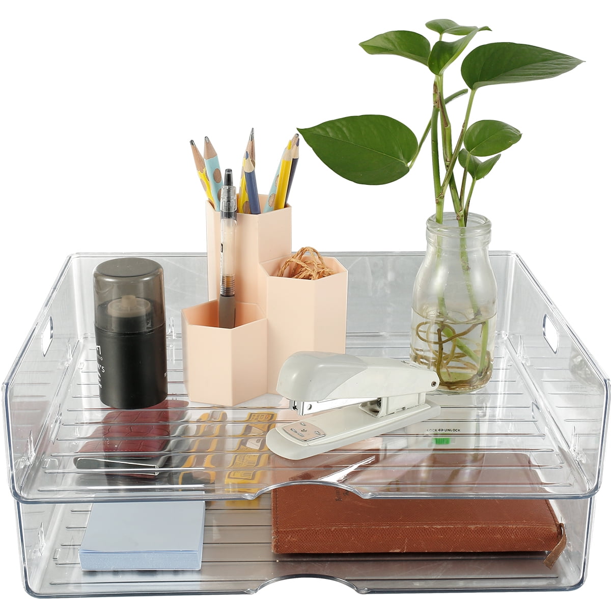 Duety 2Pcs Desktop Storage Box,Stackable Transparent Desktop Storage ...