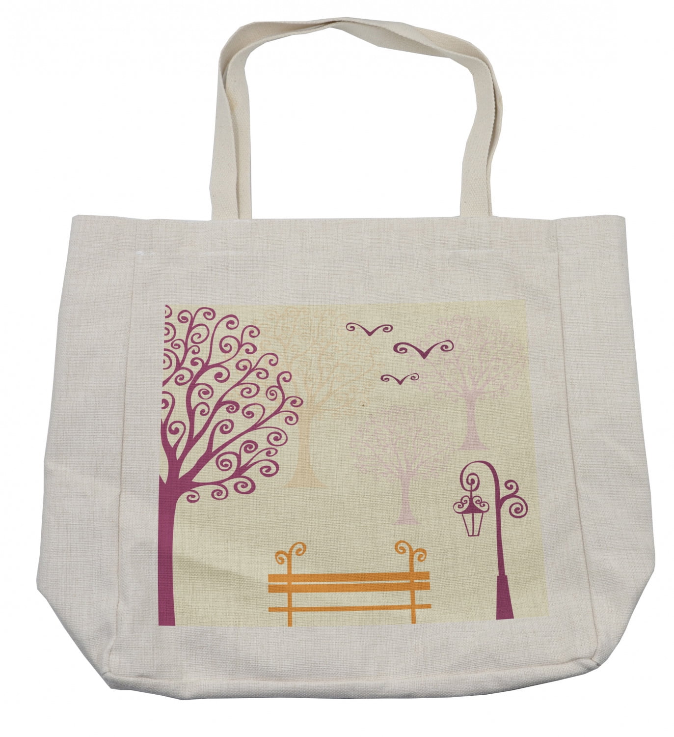 Nature Shopping Bag, Pastel Color Nature Picture Curvy Lines Seagulls ...