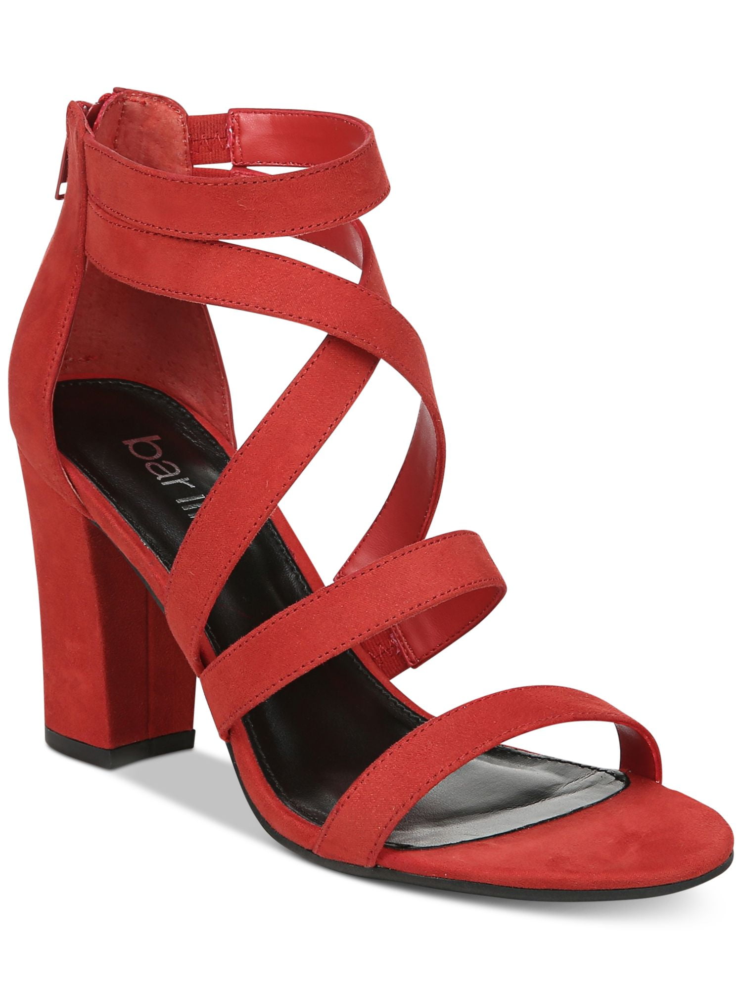 BAR III Womens Red Strappy Ankle Strap Padded Blythe Block Heel Zip-Up ...