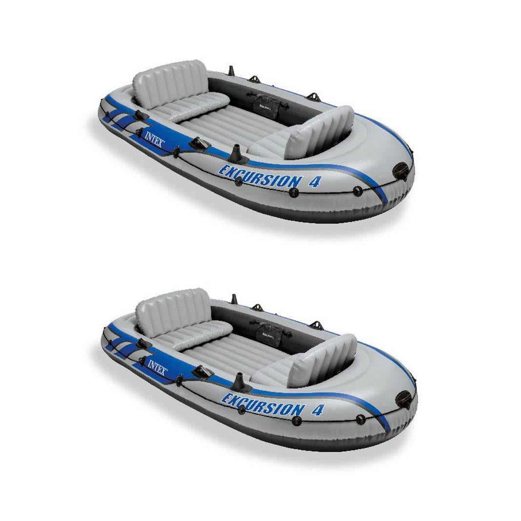 Intex Excursion Inflatable Rafting Fishing 4 Person Boat w/ Oars & Pump ...
