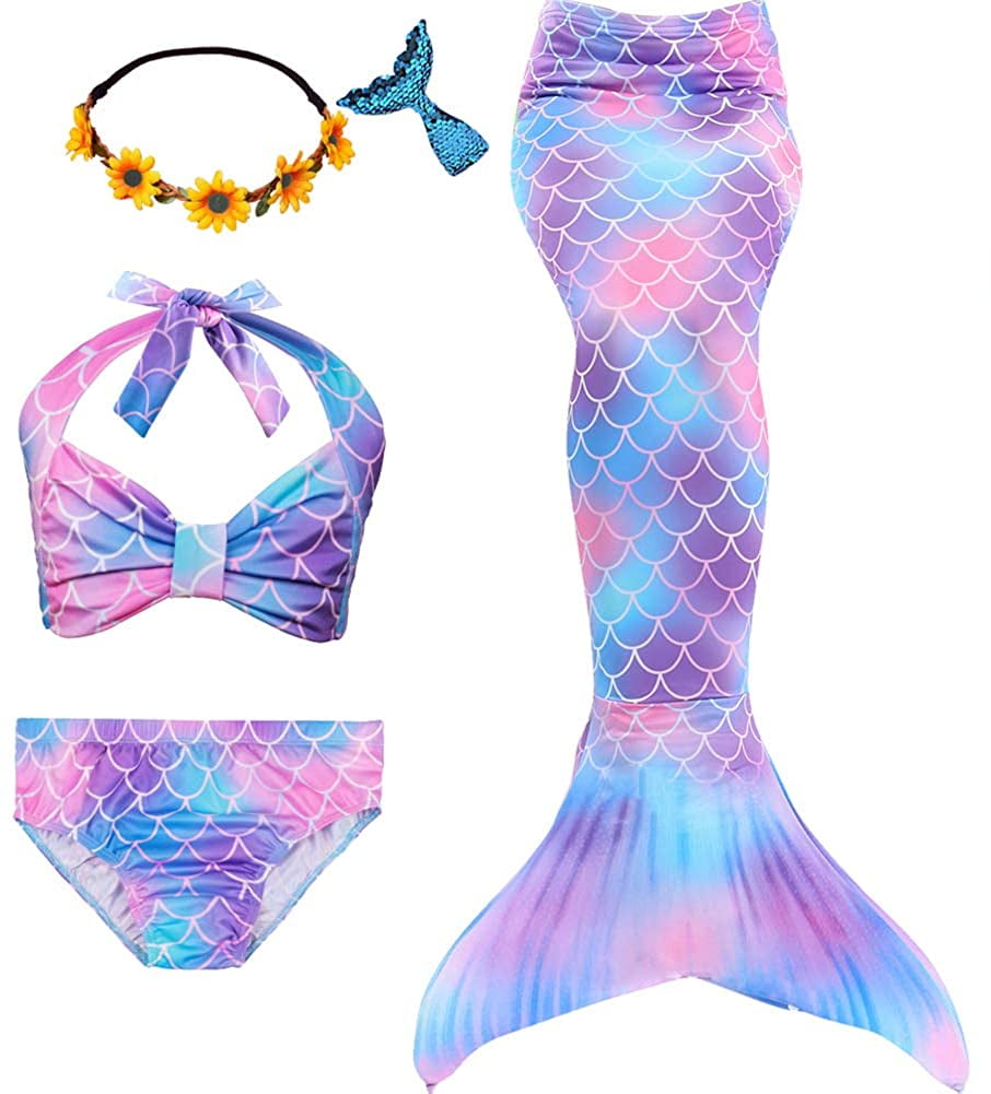 Girls Swimsuit 3Pcs Mermaid Tails for Swimming Costume Party Supplies ...
