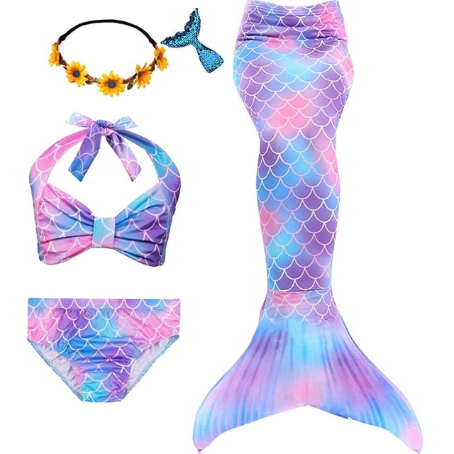 Girls Swimsuit 3Pcs Mermaid Tails for Swimming Costume Party Supplies ...
