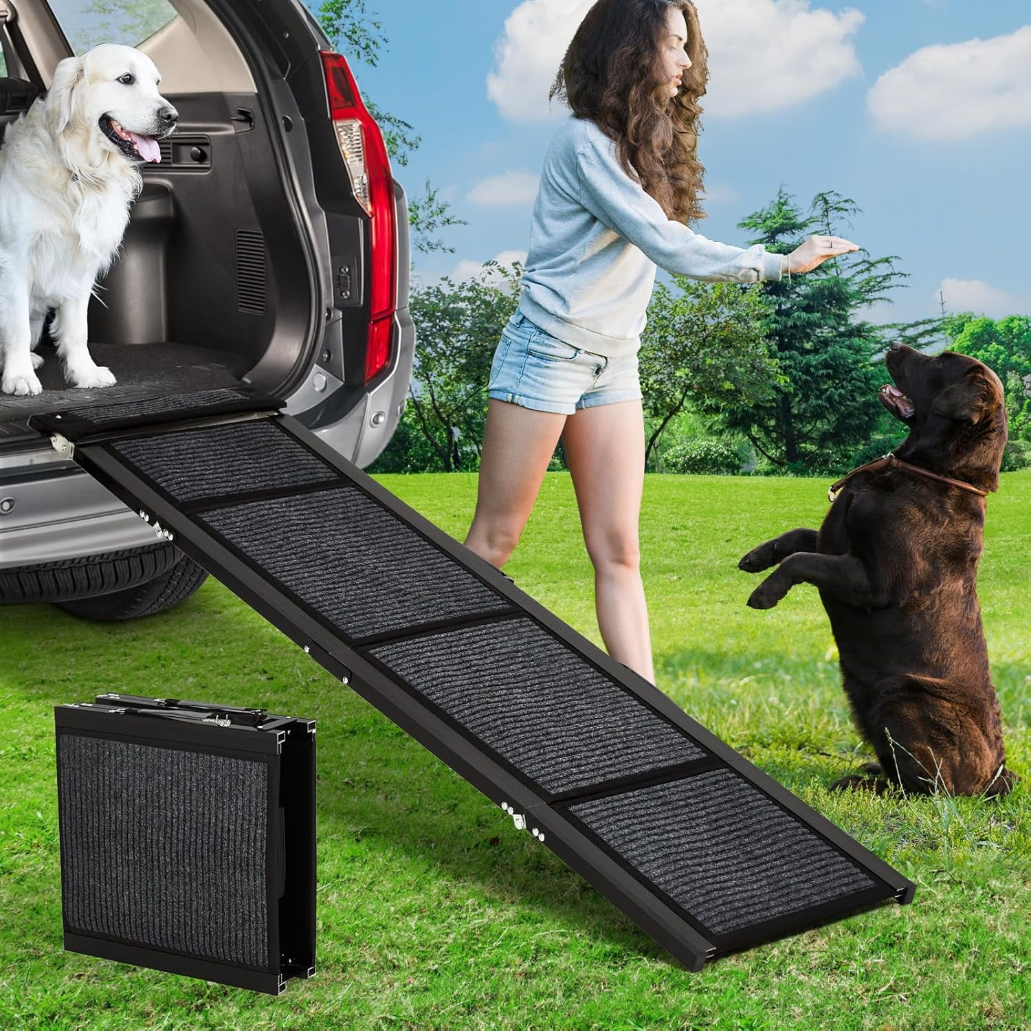 Click here for Eastvita 71x17in Quad-Fold Non-Slip Pet Ramp folda... prices