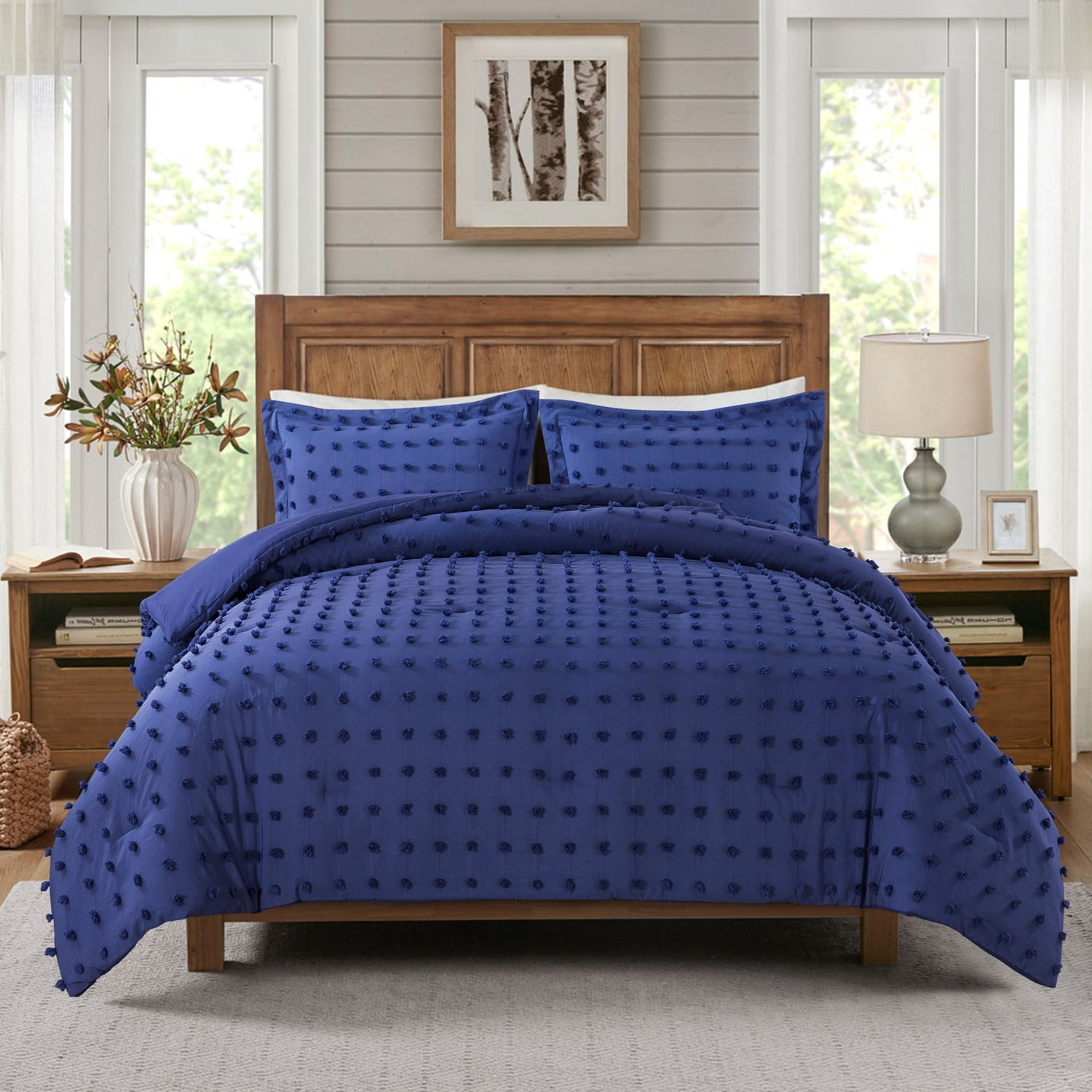 JML Tufted Design Jacquard Comforter Set Navy Twin 2 Piece - Walmart.com