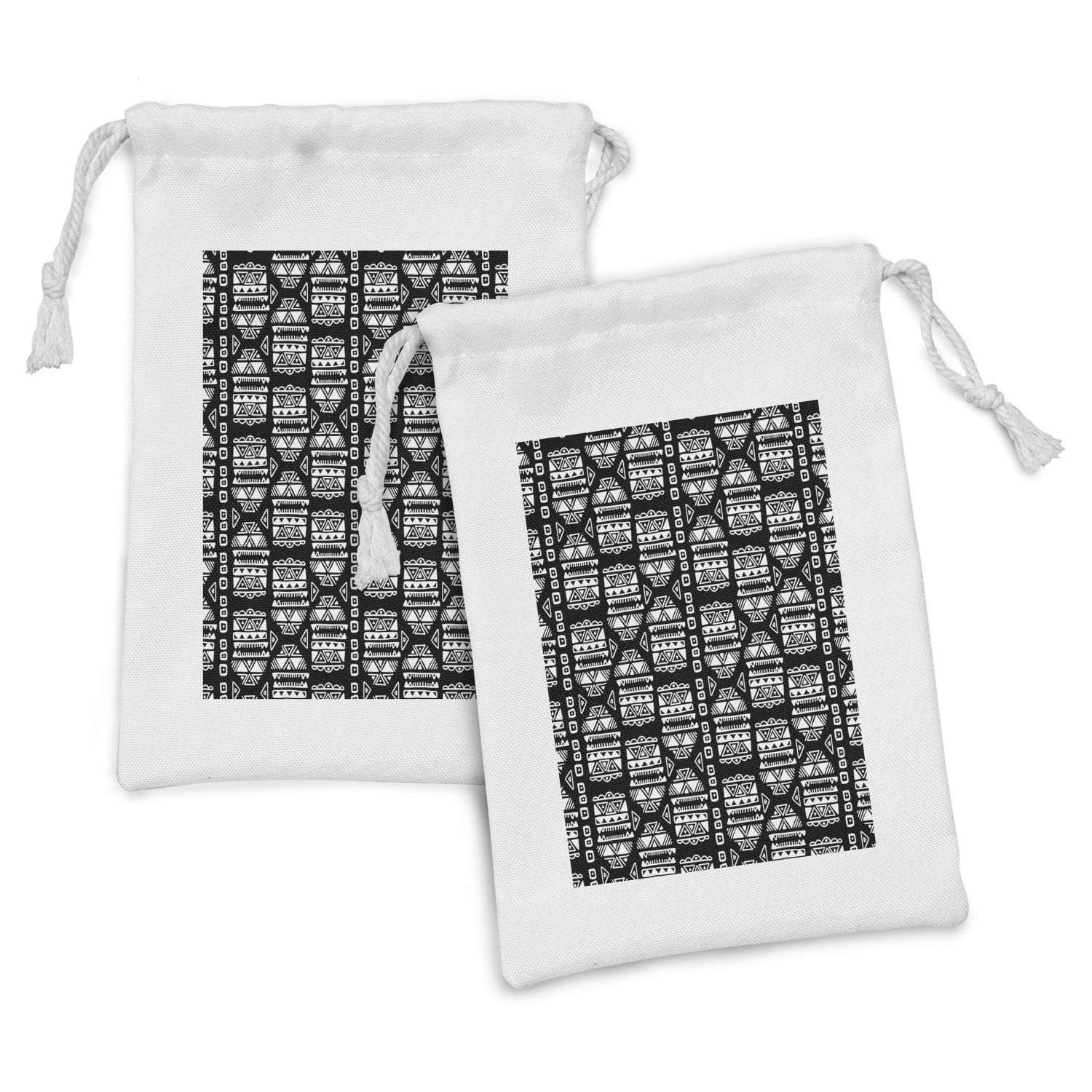 Aztec Fabric Pouch Set of 2, Doodle Illustration of Traditional ...
