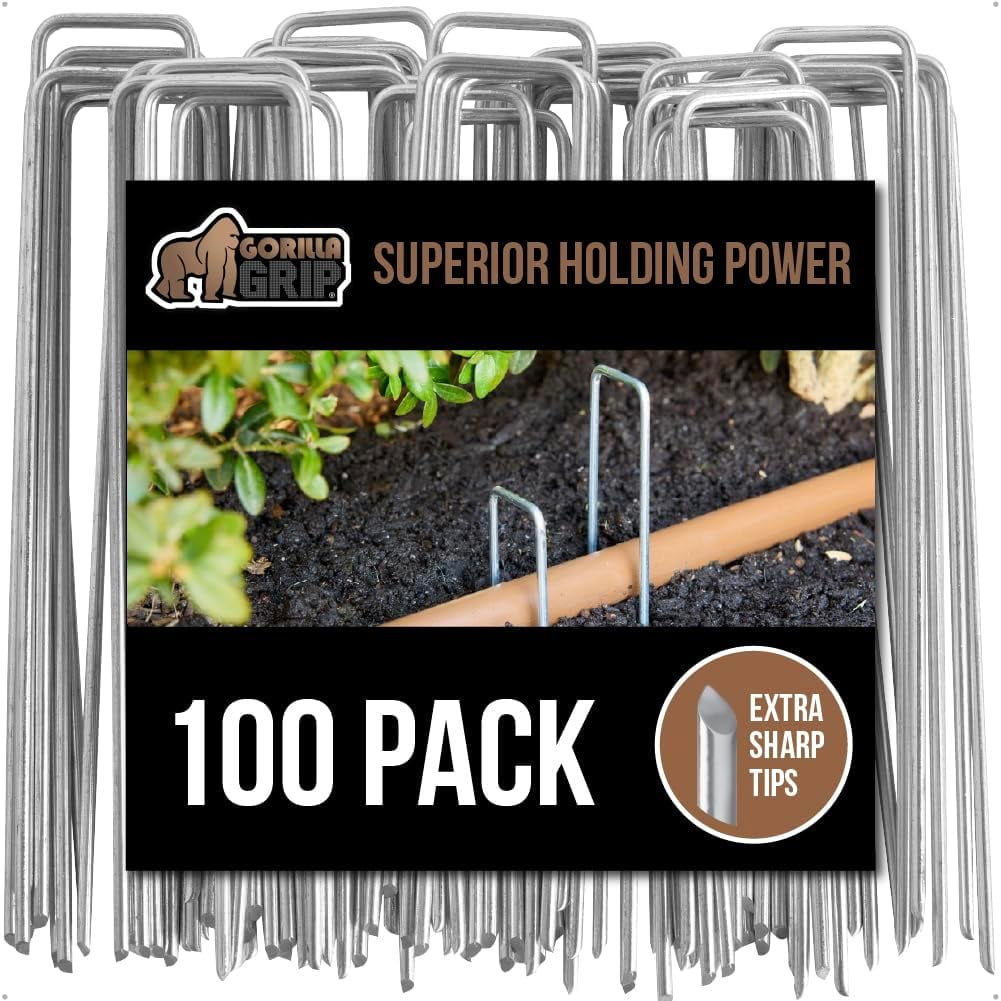 100 Pack Strong Galvanized Steel Landscape Staples, Rust-Resistant ...