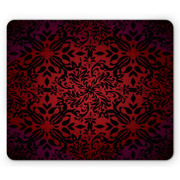 Red and Black Mouse Pad, Mandala Oriental Design Flowers and Leaves ...
