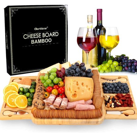 "Merek Cheese Board and Knife Set with Serving Tray, Bamboo Charcuterie ...
