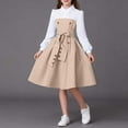 Avrntaa Girls Puff Long Sleeve Dress Tie Waist A-line Dresses Button ...