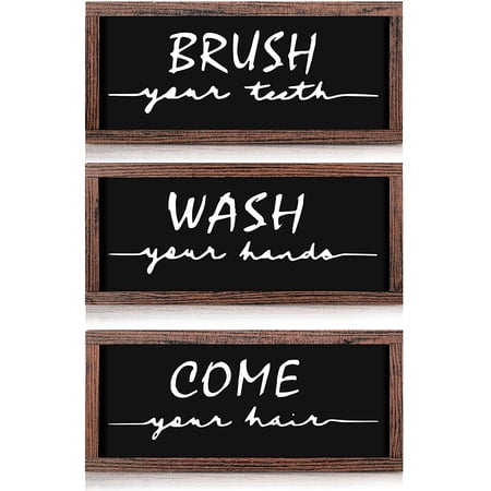 3 Pieces Wooden Bathroom Sign Wash Your Hands Brush Your Teeth Comb ...