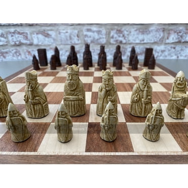 Antique White Red Mini Isle of Lewis Chess Set With 17" Burlwood Color ...