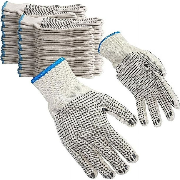 [24 Pairs] Black White Work Gloves - Dotted Safety Working Gloves, Firm ...