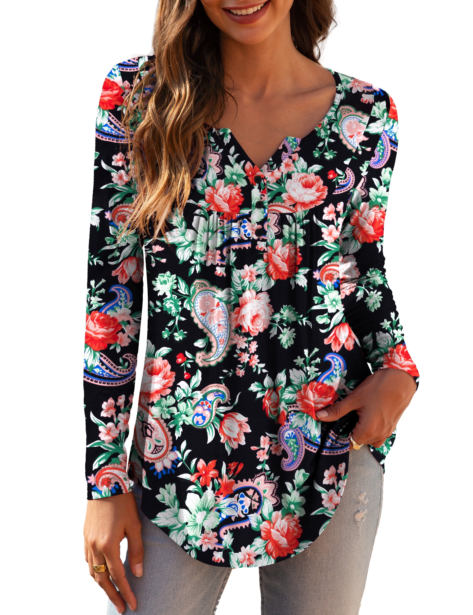 a.Jesdani Women's Plus Size Tunic Tops Long Sleeve V Neck Casual ...