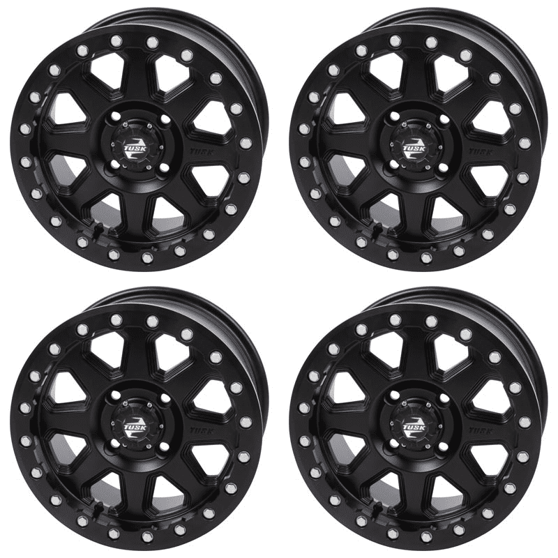 (4 Pack) 4/137 Tusk Uinta Beadlock Wheel 14x7 5.0 + 2.0 Matte Black For HONDA Pioneer 1000 Trail ...