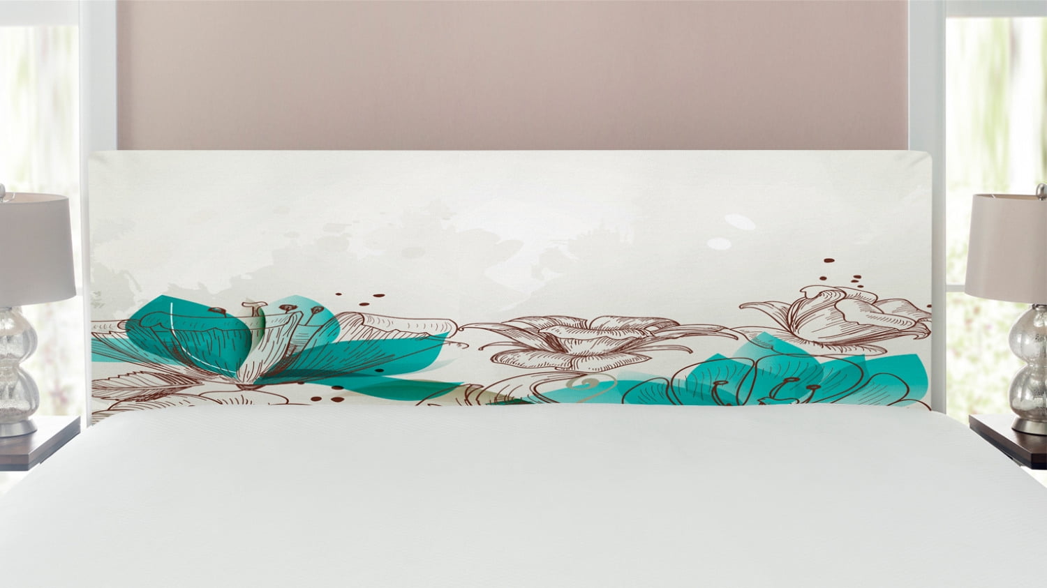 Turquoise Headboard, Retro Floral Background Hibiscus Silhouettes ...