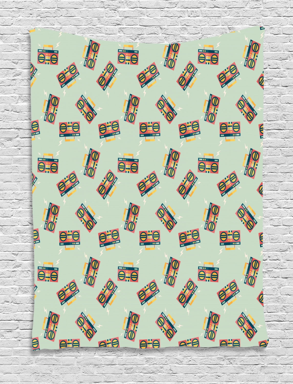 Old School Tapestry, Repeating Pattern of Design Ghetto Blaster Audio ...