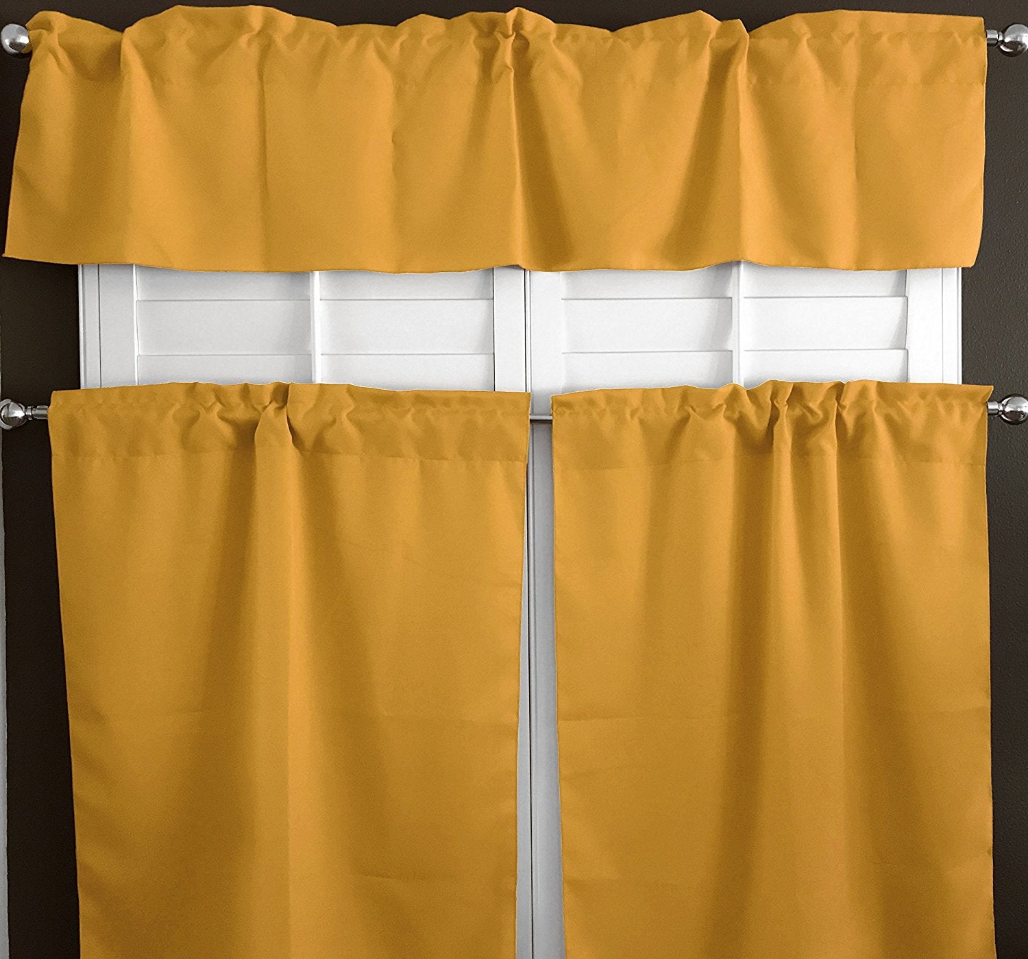 Poplin Solid 3 Piece Window Valance Curtain Set (30 different colors ...