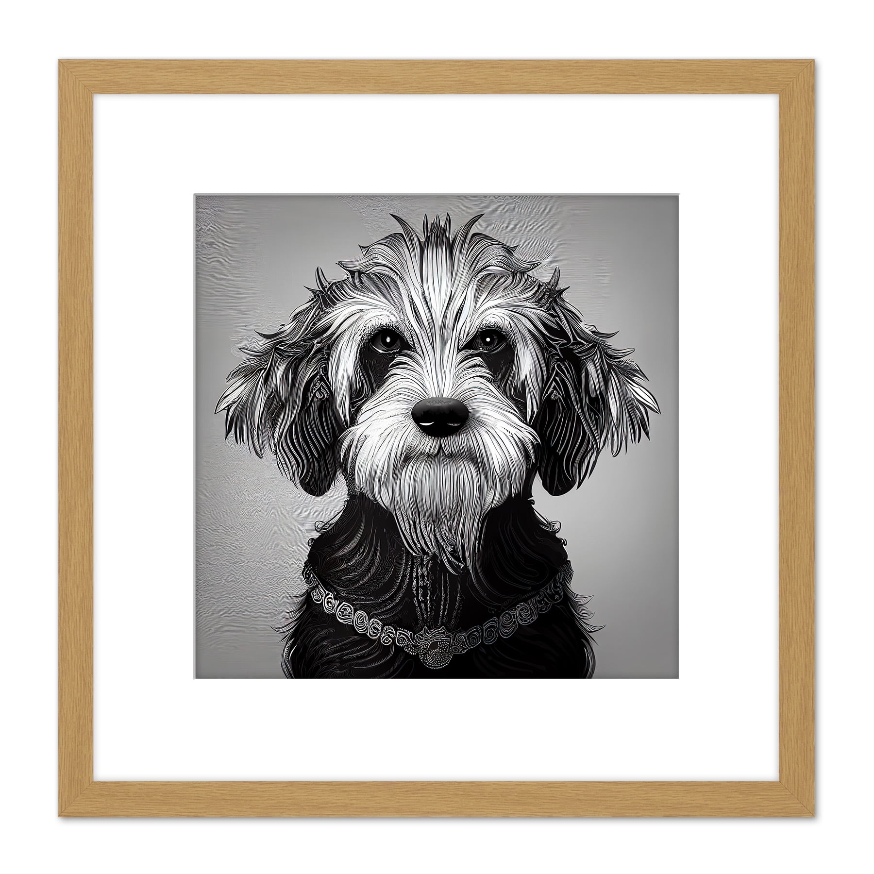 Cockapoo Dog Portrait Monochrome Tribal Illustration Square Wooden ...
