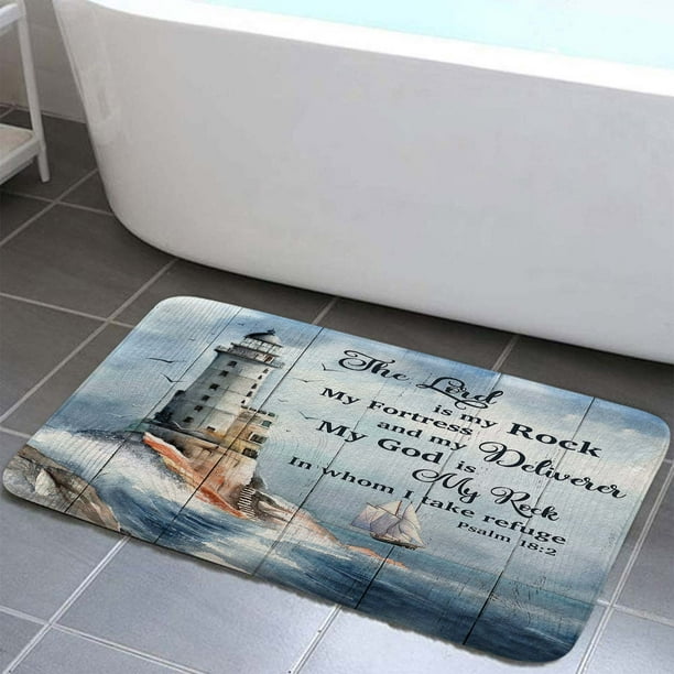 Ocean Coastal Bath Rugs, Lighthouse Nautical Beach Bathroom Rug Bath ...