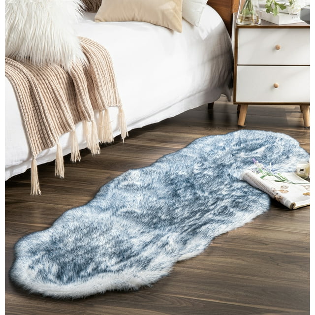 Soft Fluffy Plush Faux Fox Fur Shag Rug, Home Decor 2 x 6 Feet, White ...
