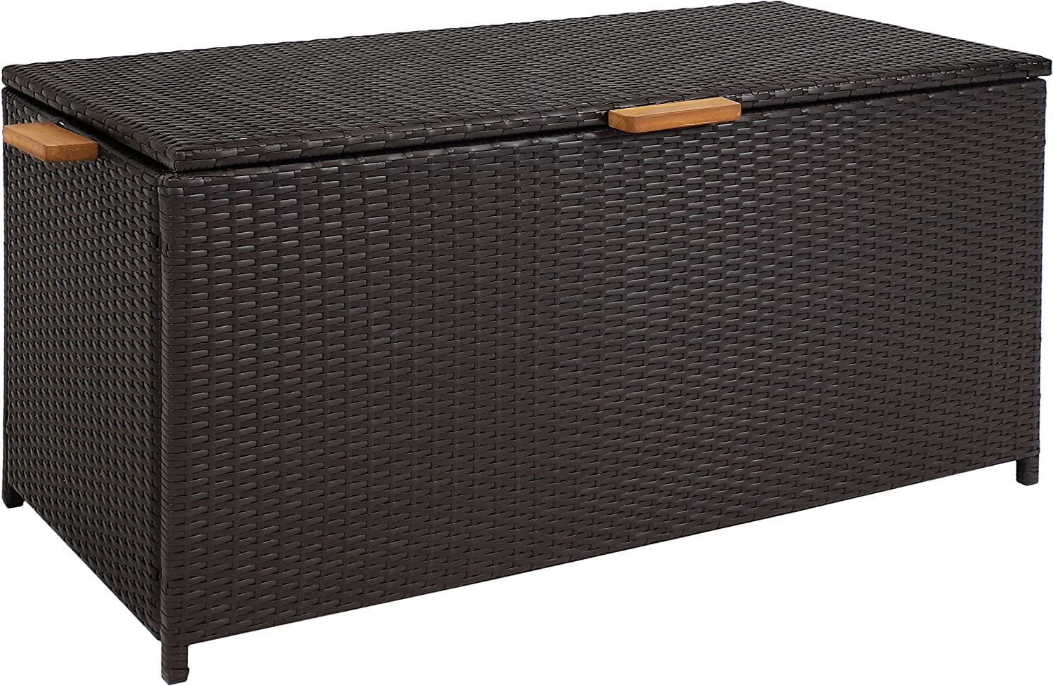 ZXNYH Faux Wicker Outdoor Deck Storage Box with Acacia Wood Handles ...