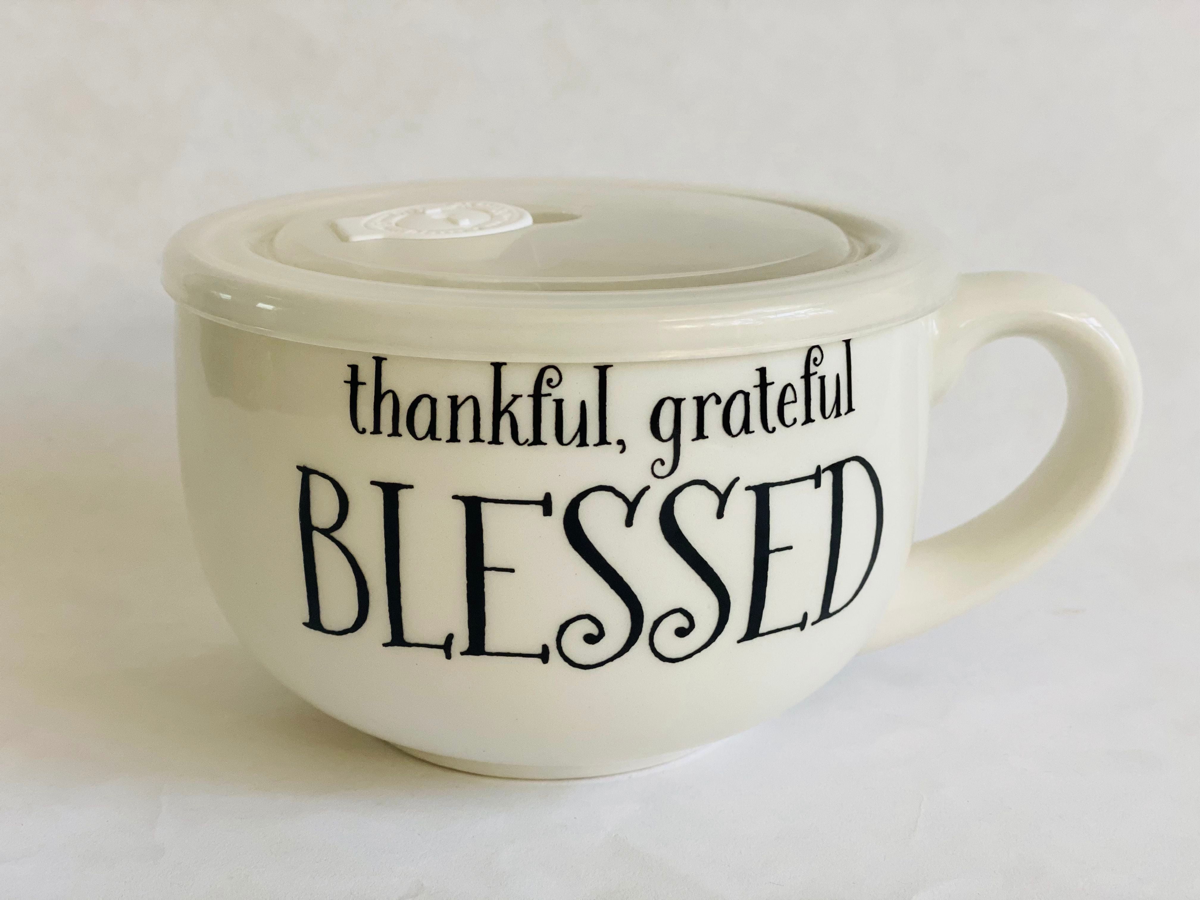blessed soup mug. 2 cup stoneware mug with plastic lid. - Walmart.com