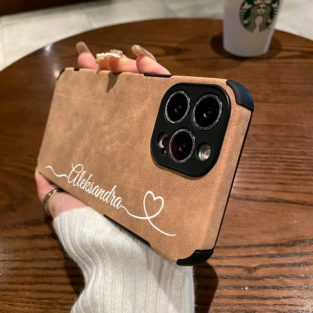 Funda de teléfono de cuero suave con nombre personalizado, cubierta a ...