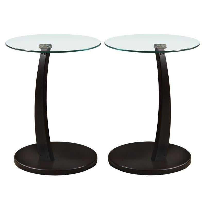 Home Square Round Glass Top Side Table in Cappuccino - Set of 2 ...